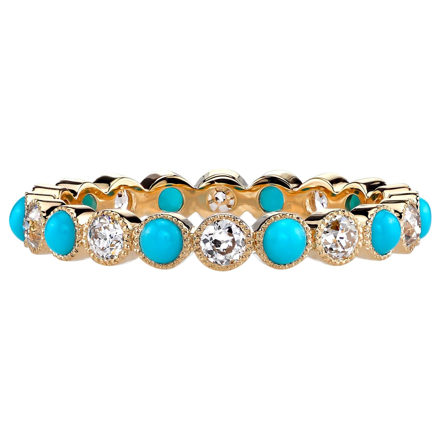 Old European Cut Diamond and Turquoise Eternity Band at 1stDibs