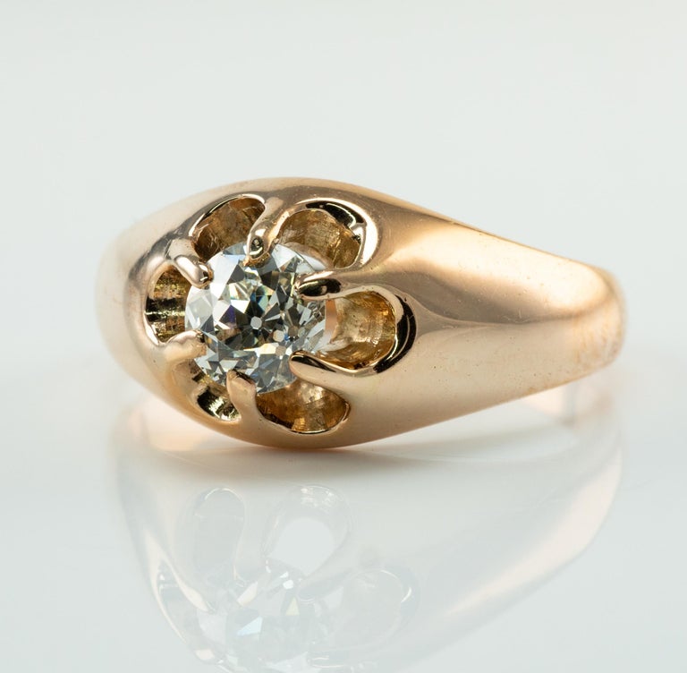 Old European Diamond Ring .70 Carat Solitaire Mens 14k Gold Band ...