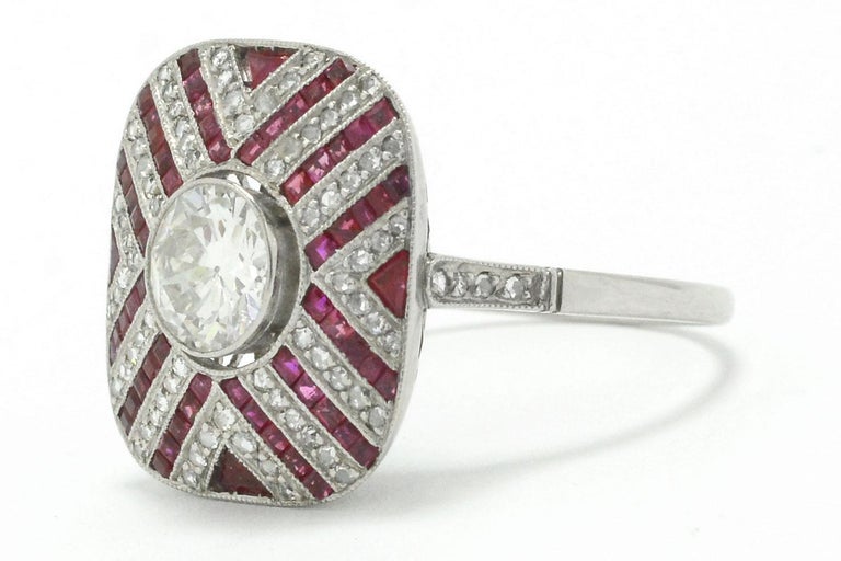 Old European Diamond and Ruby Engagement Ring Cocktail Ring Art Deco ...