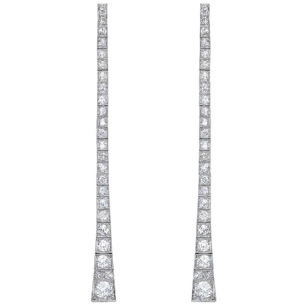 Old European Cut Diamond Tear Dangle Platinum Earrings For Sale at ...