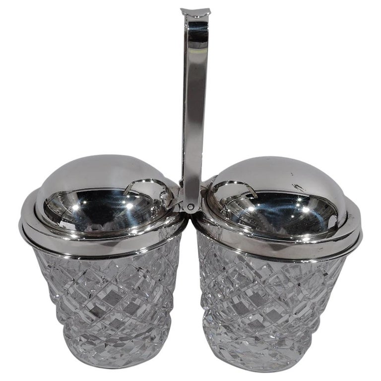 Old Fashioned Cartier Sterling Silver and Glass Double Jam Jars For ...