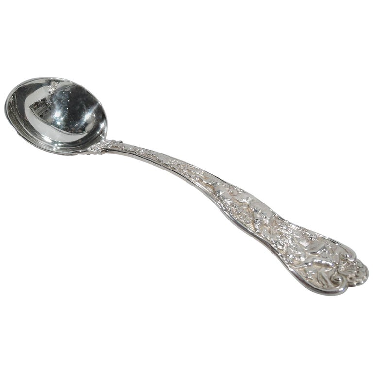 Old Fashioned English Sterling Silver Shell Ladle with Stag Hunt at 1stDibs