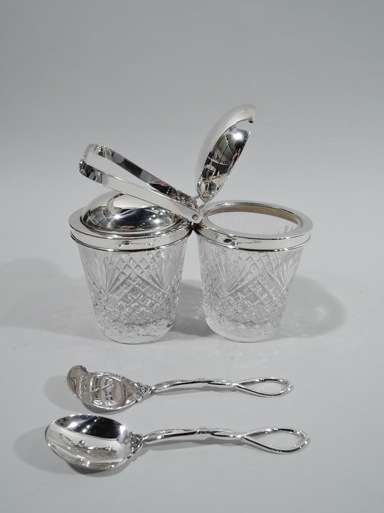 Old Fashioned Hawkes American Sterling Silver and Glass Double Jam Jar ...