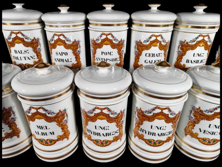 Old French Pharmacy Porcelain Containers 19th Century For Sale at 1stDibs