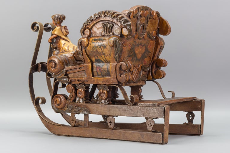 Old German Hand-Carved and Hand-Painted Wooden Sleigh at 1stDibs