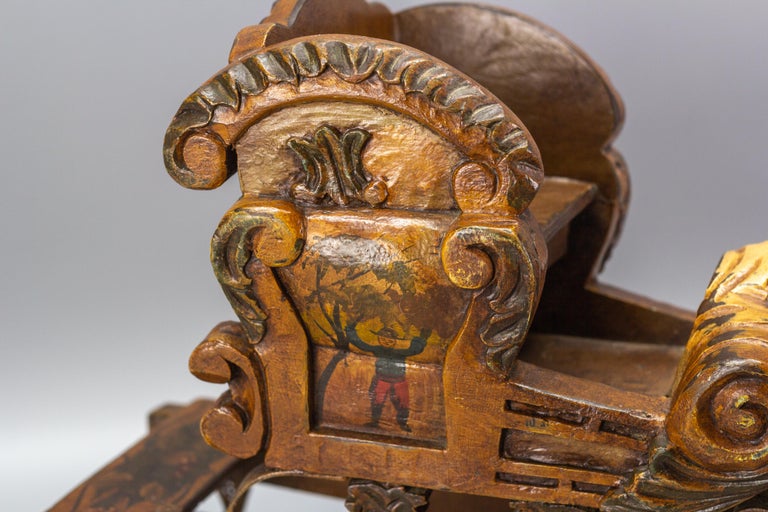 Old German Hand-Carved and Hand-Painted Wooden Sleigh at 1stDibs