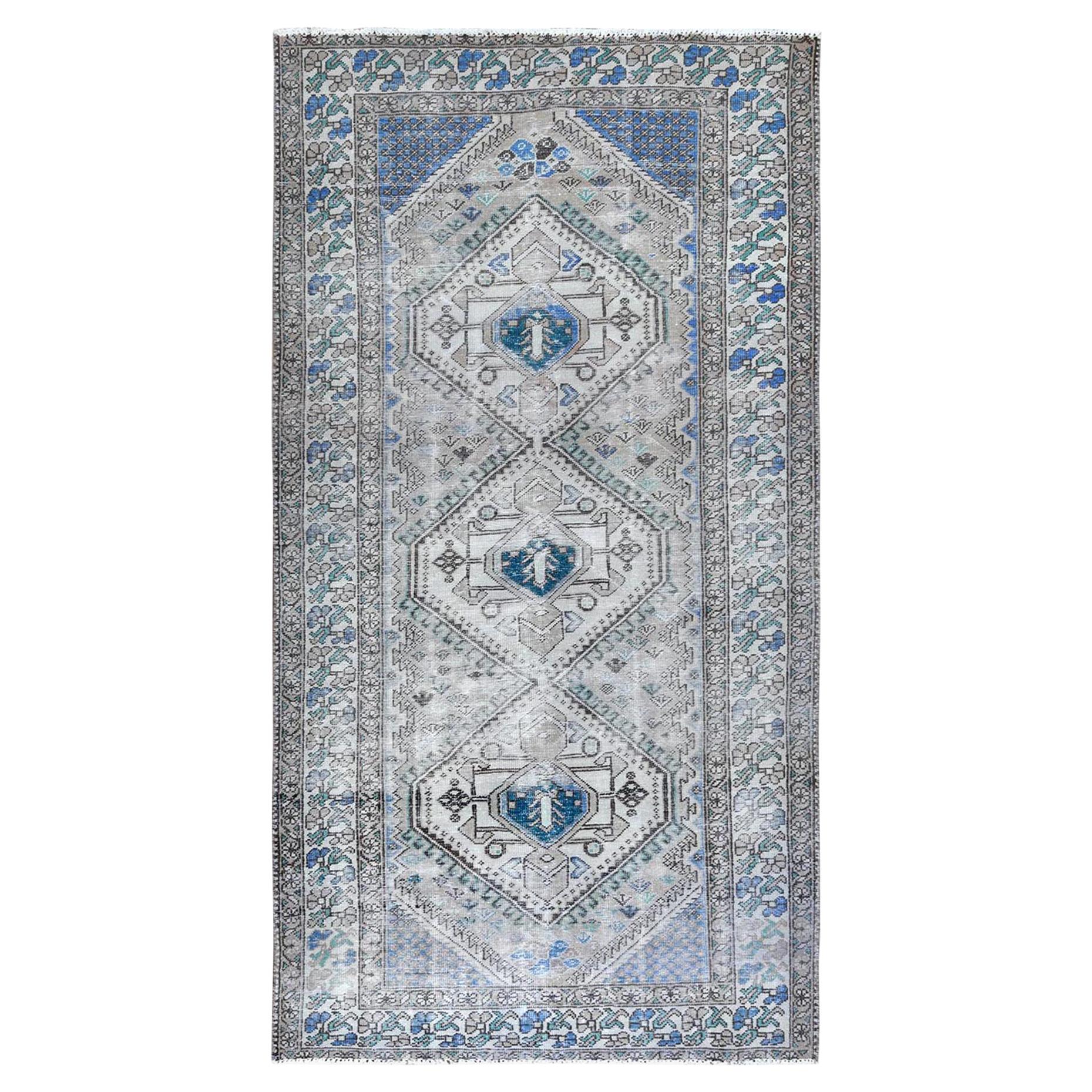 Old Hand Knotted Tan Color Northwest Persian Serrated Medallion Worn ...