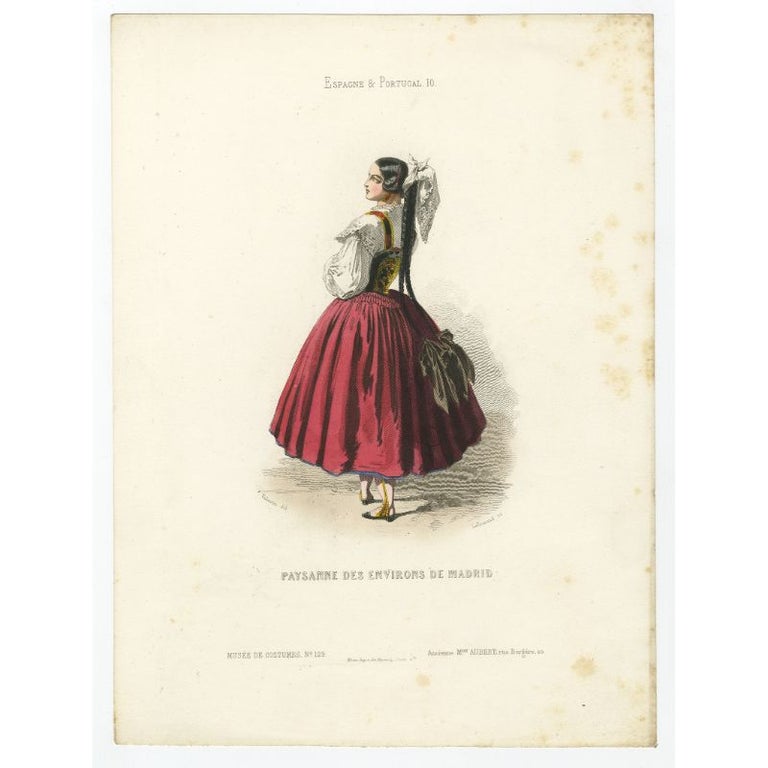 Old Handcolored Print of a Farmer's Wife from the Region of Madrid ...