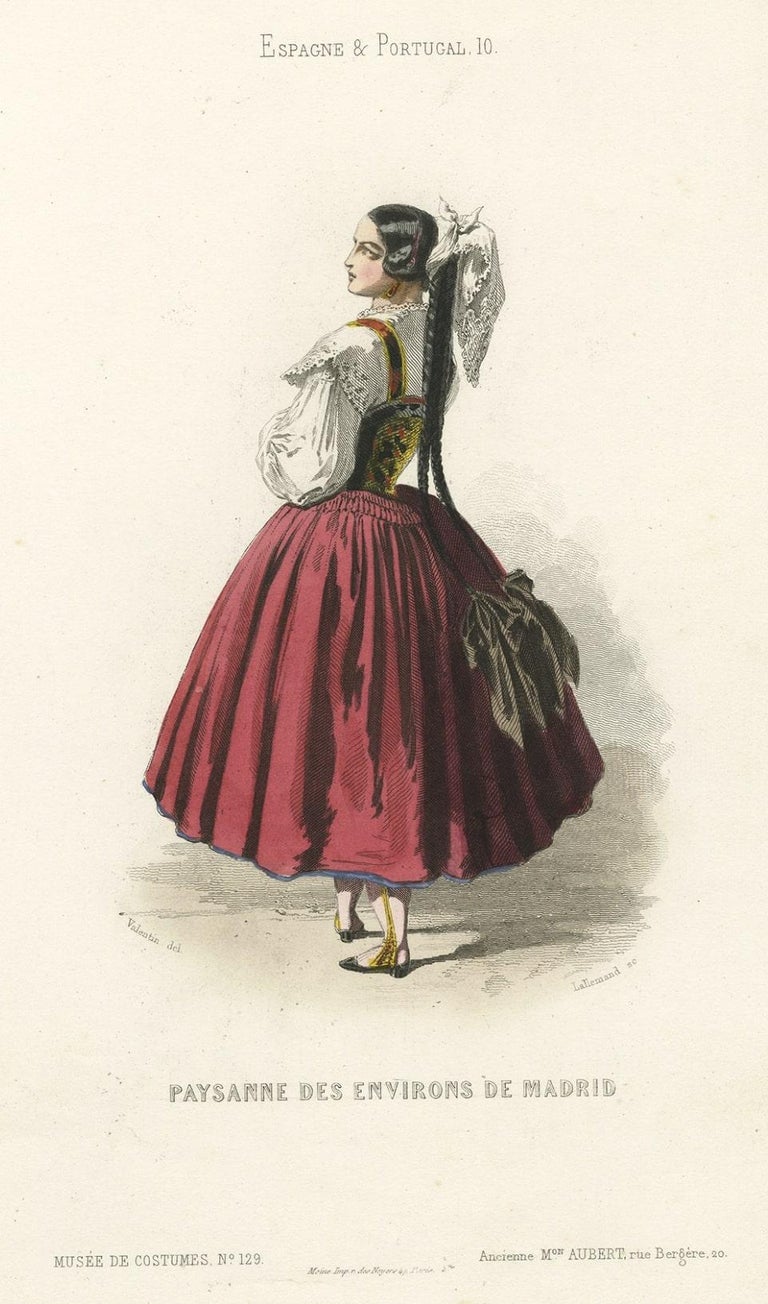Old Handcolored Print of a Farmer's Wife from the Region of Madrid ...