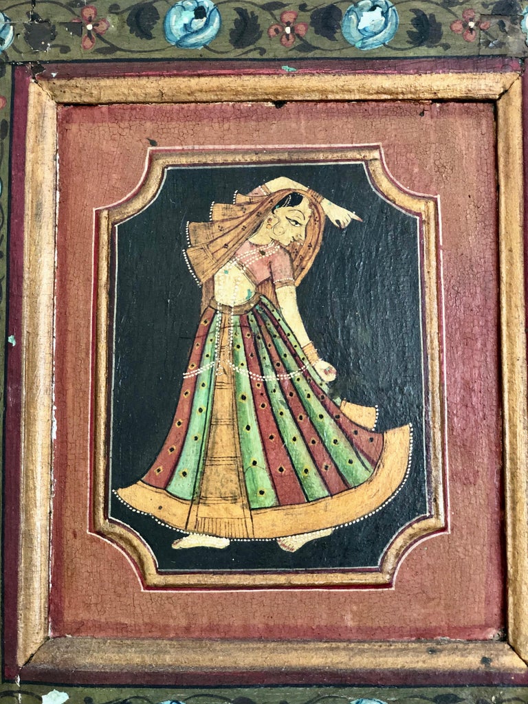 Old Indian Hand Painted Carved Wood Window Frame Indian Dancers, 19th ...
