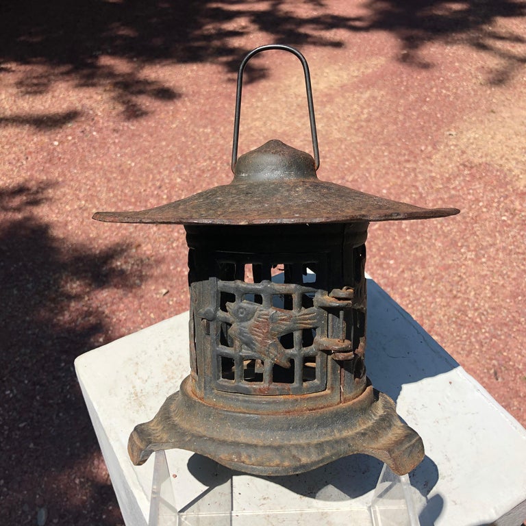 Old Japan Blue Lantern With "Birds and Bamboo" at 1stDibs