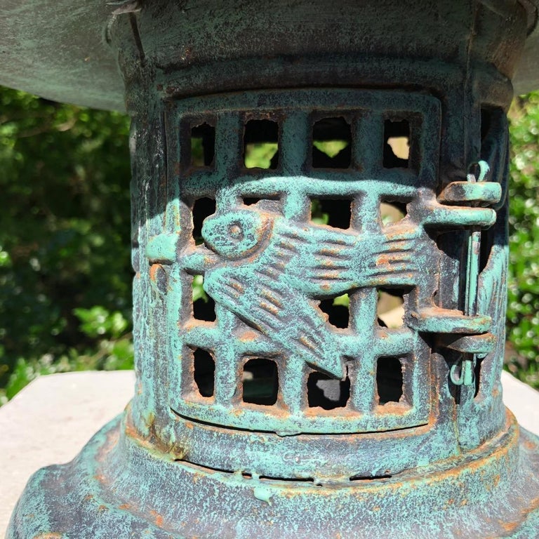 Old Japan Blue Lantern "Birds and Bamboo" Motif at 1stDibs