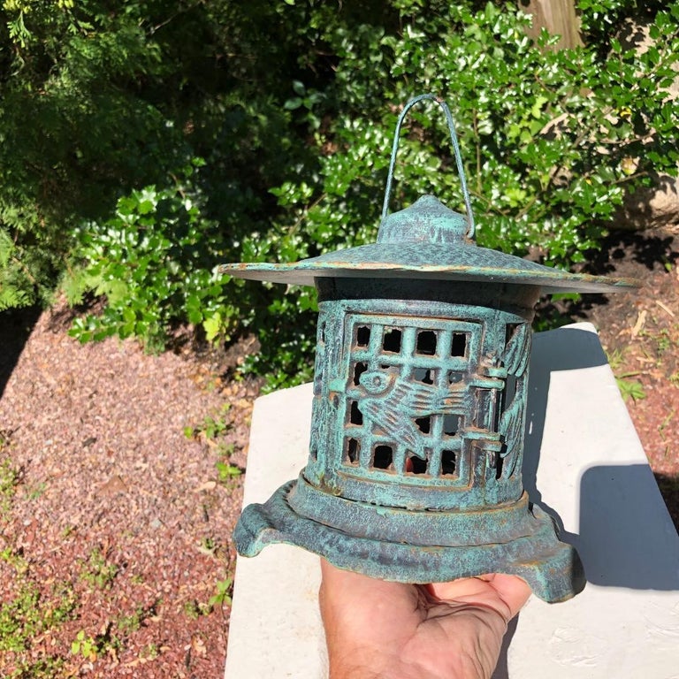 Old Japan Blue Lantern "Birds and Bamboo" Motif at 1stDibs
