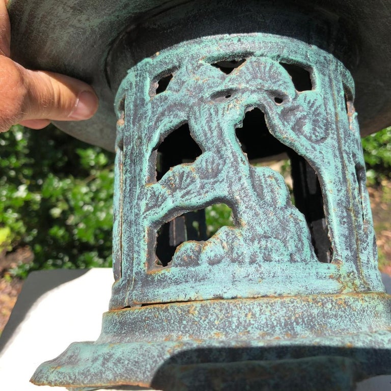 Old Japan Blue Lantern "Birds and Bamboo" Motif at 1stDibs