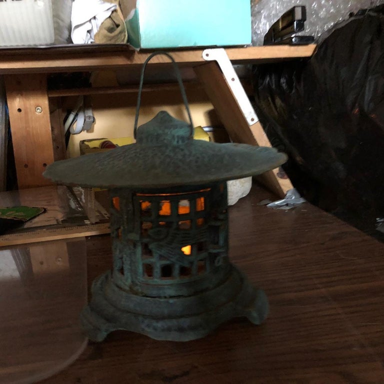 Old Japan Blue Lantern "Birds and Bamboo" Motif at 1stDibs