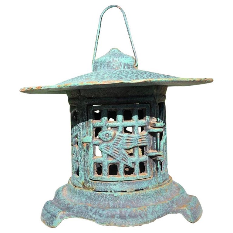 Old Japan Blue Lantern "Birds and Bamboo" Motif at 1stDibs