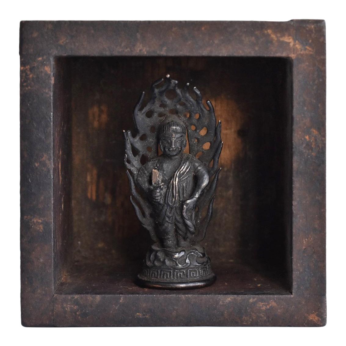 Old Japanese Copper Buddha Statue and Wooden Box / 16th-17th Centuries ...
