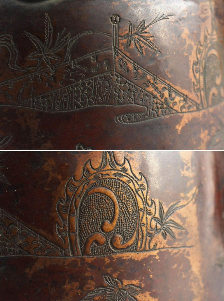 Old Japanese Embossed Copper Kettle / Flower Engraving/19th-20th ...