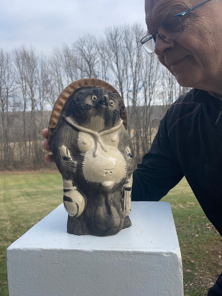 Old Japanese Garden Folk Hero Tanuki Handmade Big Belly For Sale at 1stDibs