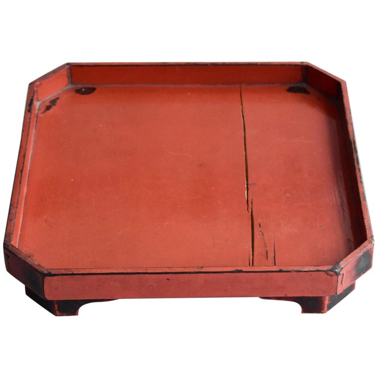 Old Japanese Lacquer Ware "Negoro" Square Tray 1700s / Edo Period Wabi ...