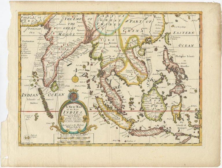 Old Map Covering All of Southeast Asia from Persia to the Timor Island ...