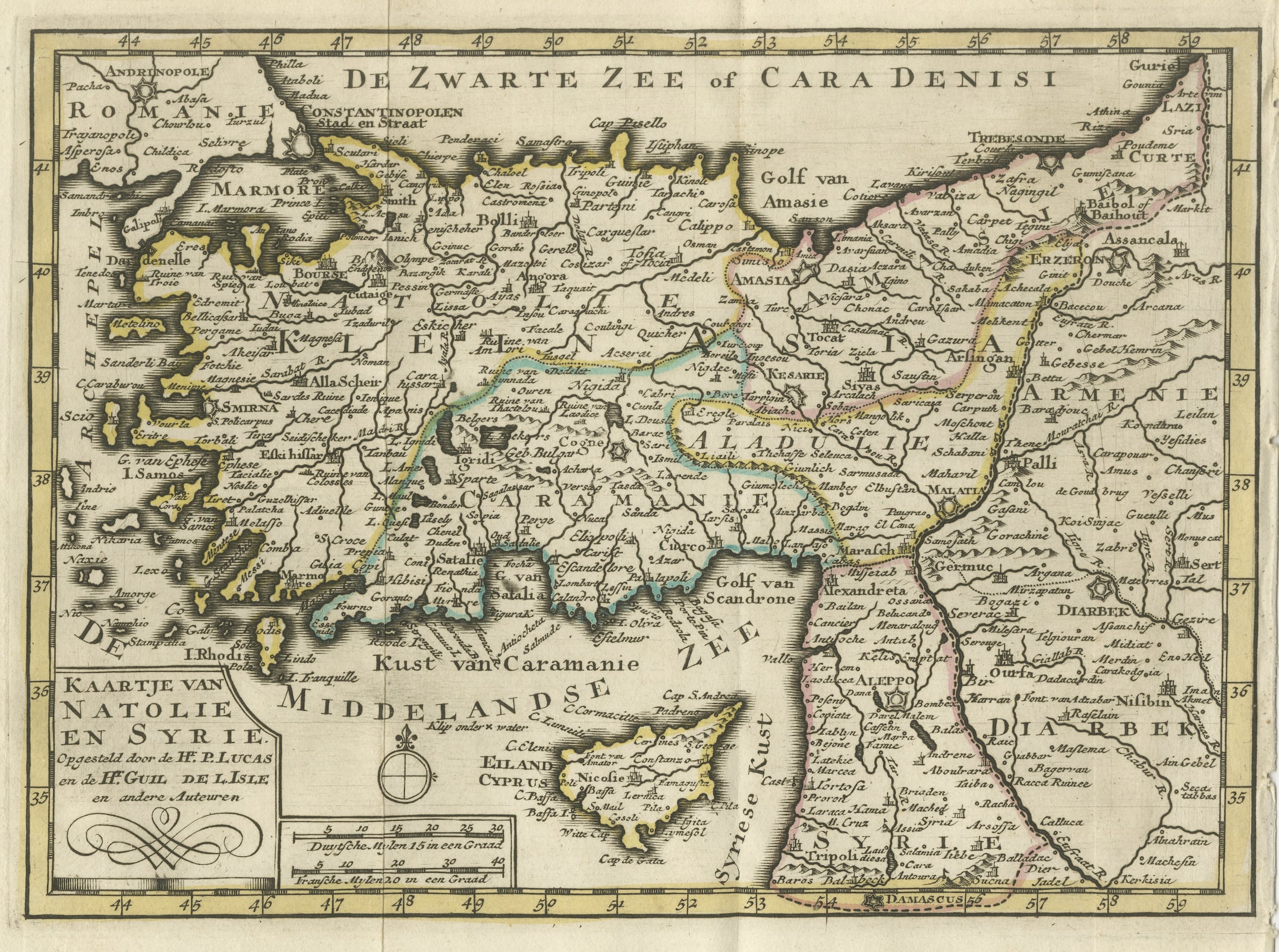 Old Map of Anatolia, part of modern-day Turkey, Armenia and Syria, 1745 ...