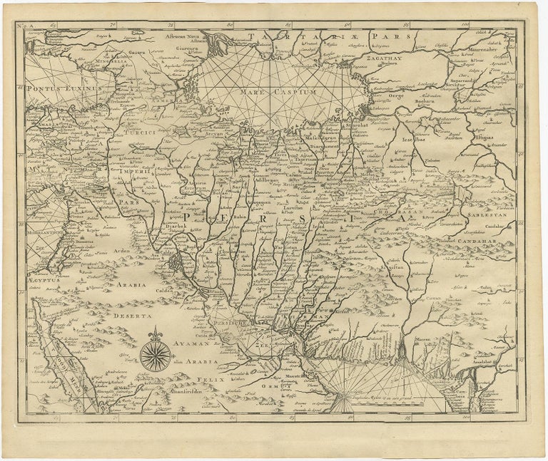 Old Map of Persia, incl the Caspian Sea and Part of the Arabian ...