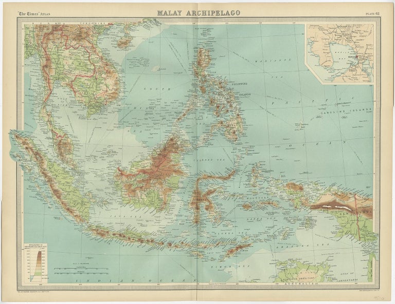 Old Map of South East Asia mit der Darstellung des Malay Archipelago ...