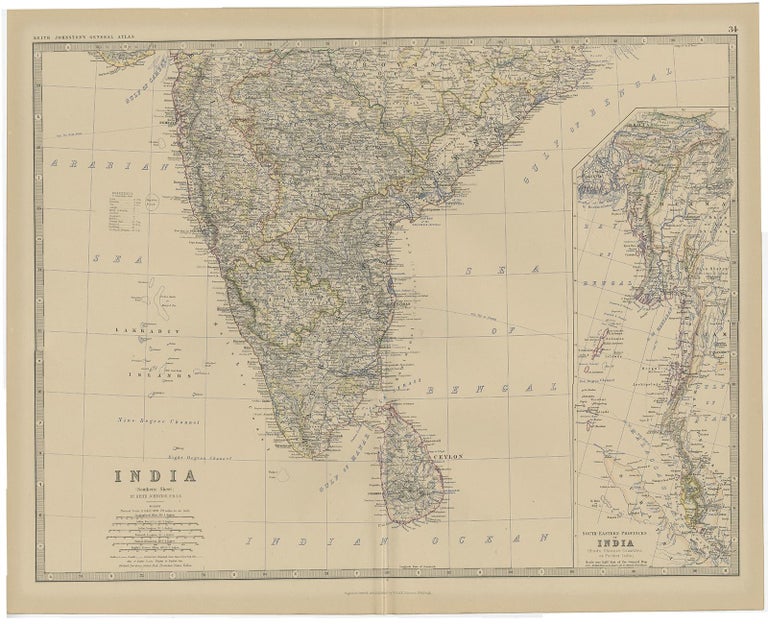 Old Map of Southern India and Ceylon 'Sri Lanka', 1882 For Sale at ...