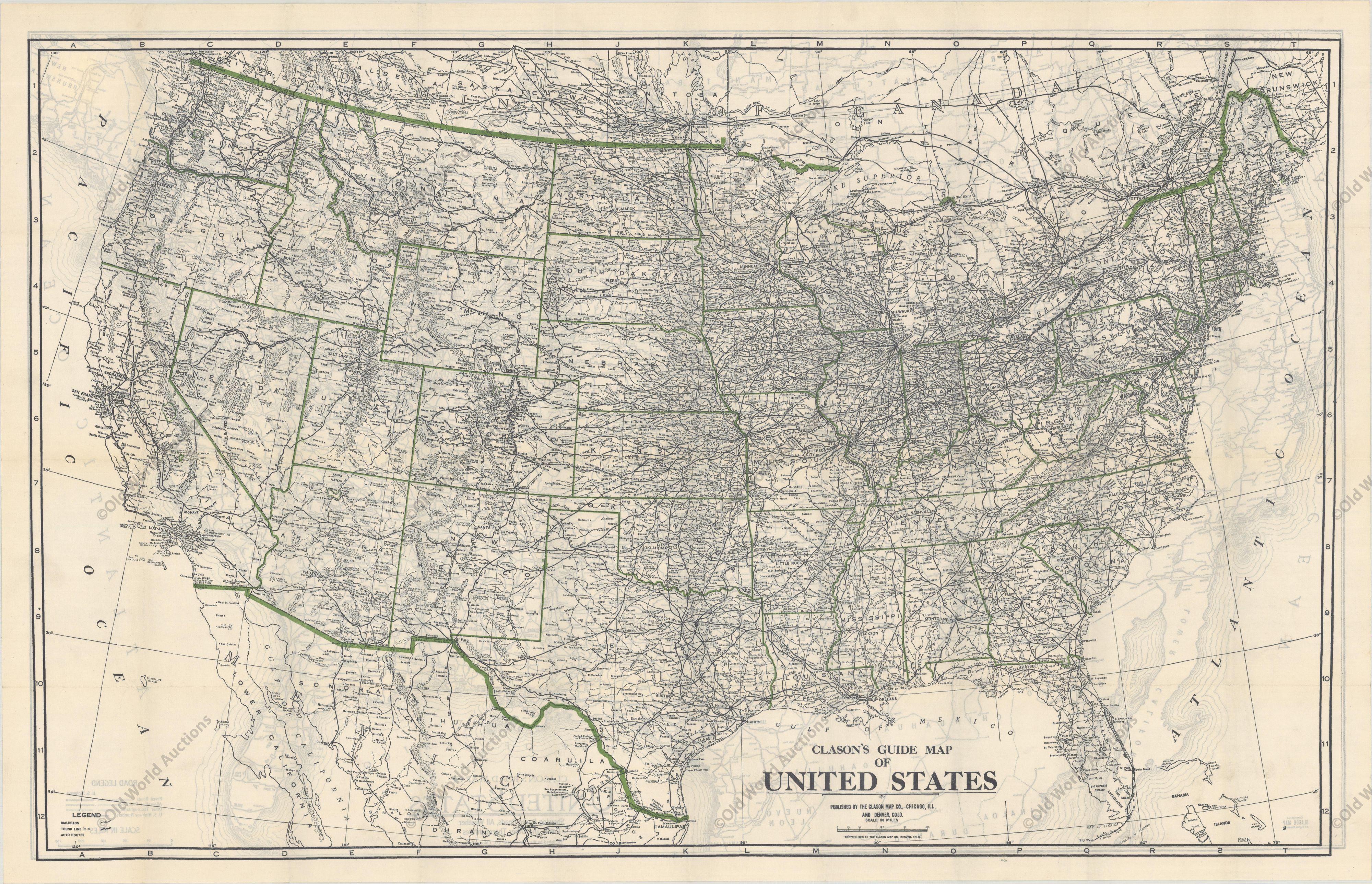 Old Map of the American Railroad Network and All Weather Roads on Verso ...