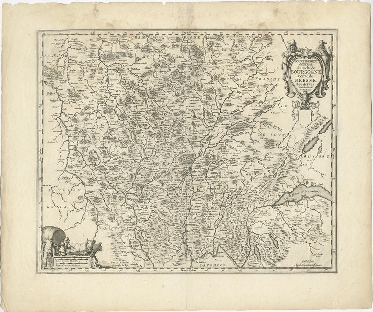 Old Map of the Burgundy Region Between Langres, Geneva, Lyon and Nevers ...