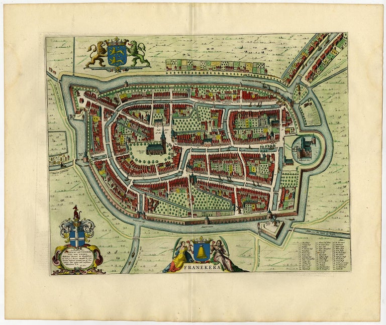 Old Map of the City of Franeker, Friesland by the Famous Mapmaker Blaeu ...