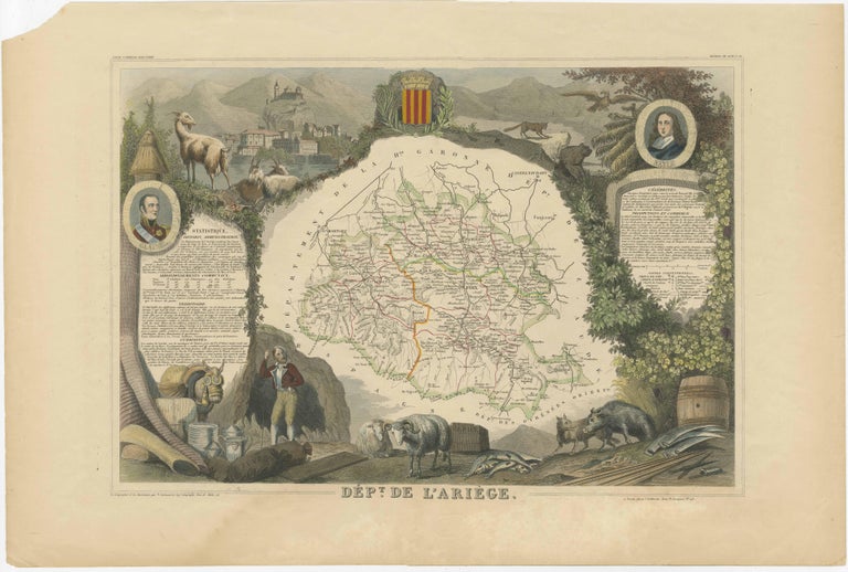 Old Map of the French department of Ariège, France For Sale at 1stDibs