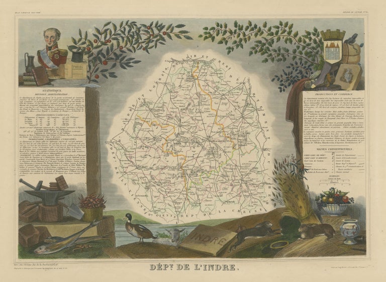 Old Map of the French Department of Indre, France For Sale at 1stDibs