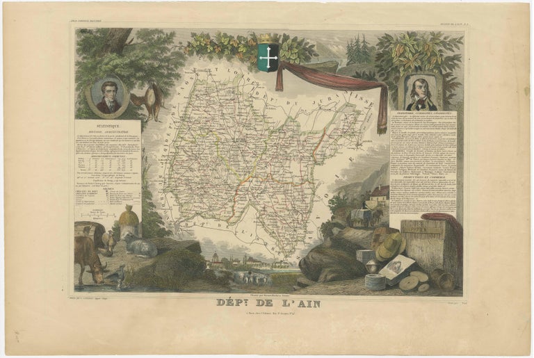 Old Map of the French Department of L'ain, France For Sale at 1stDibs