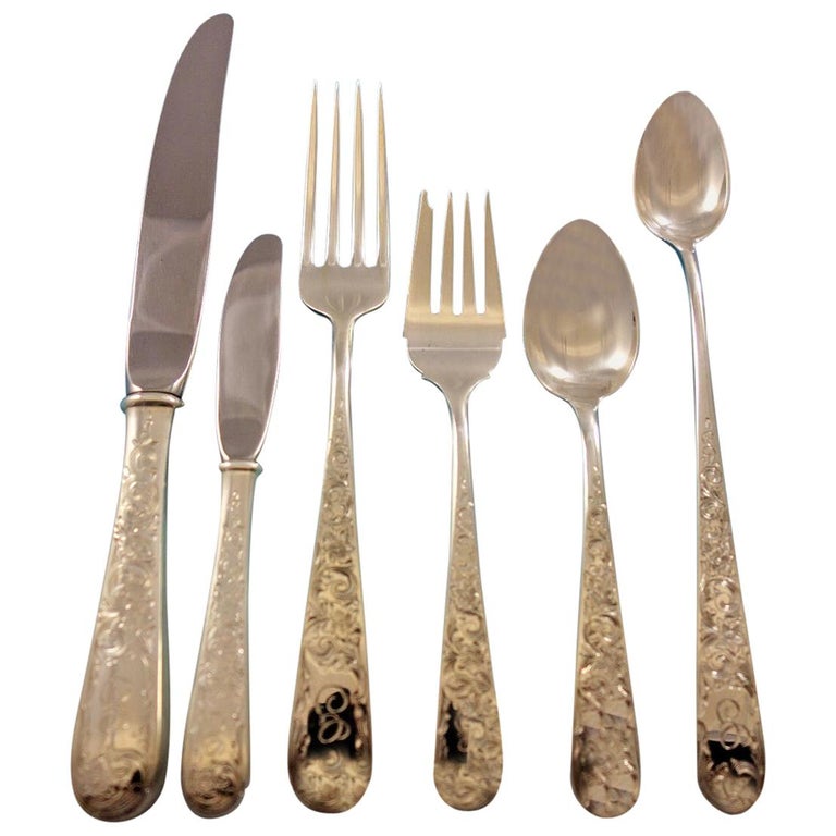 Old Maryland Engraved Kirk Sterling Silver Flatware Set 8 Service ...