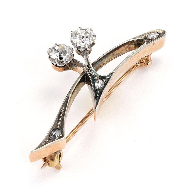 Old Mine Cut Diamond Pin in Platinum/18 Karat Gold/ 14 Karat Gold For ...