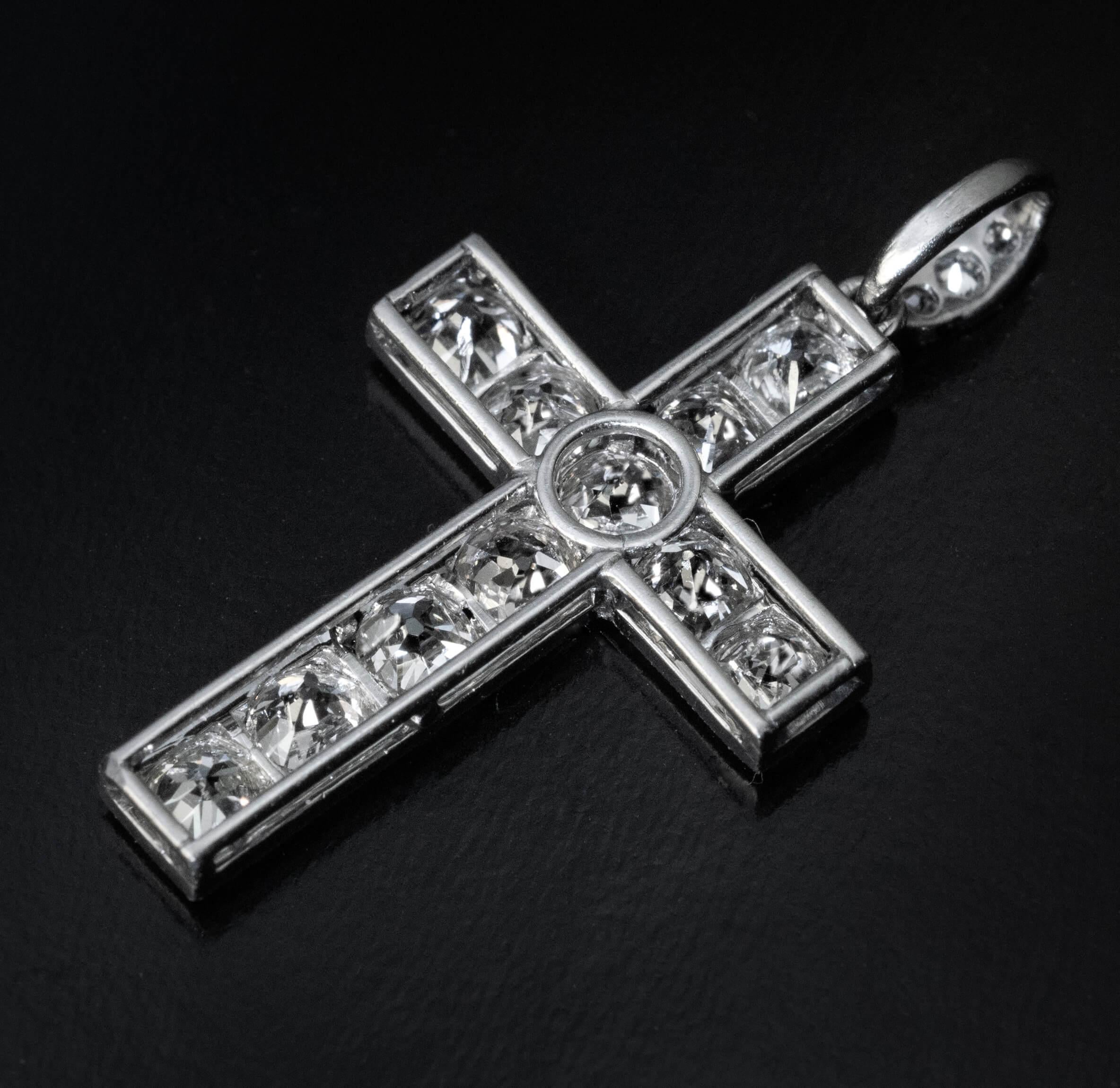 Old Mine Cut Diamond Platinum Antique Cross Pendant 1910s For Sale at ...