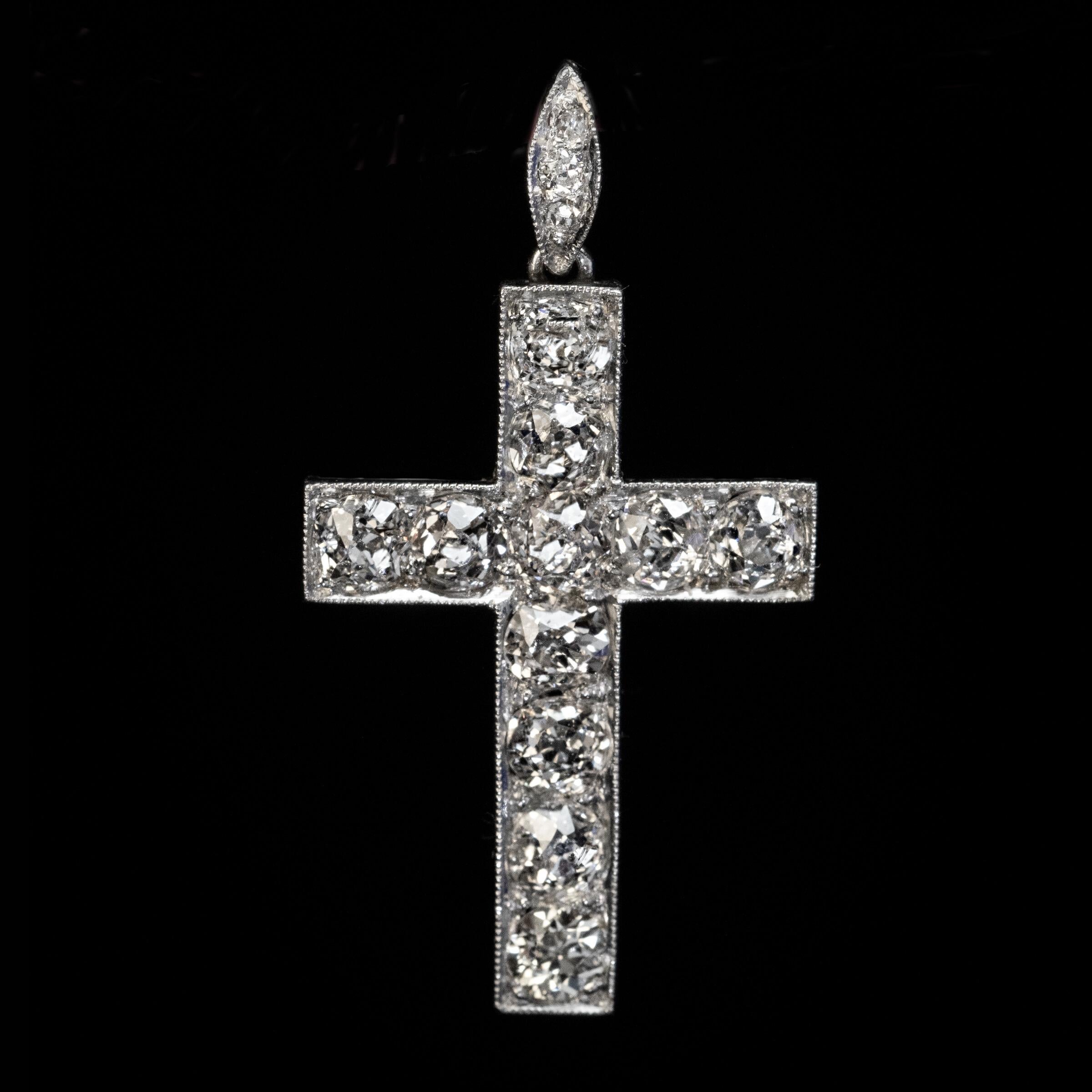 Old Mine Cut Diamond Platinum Antique Cross Pendant 1910s For Sale at ...