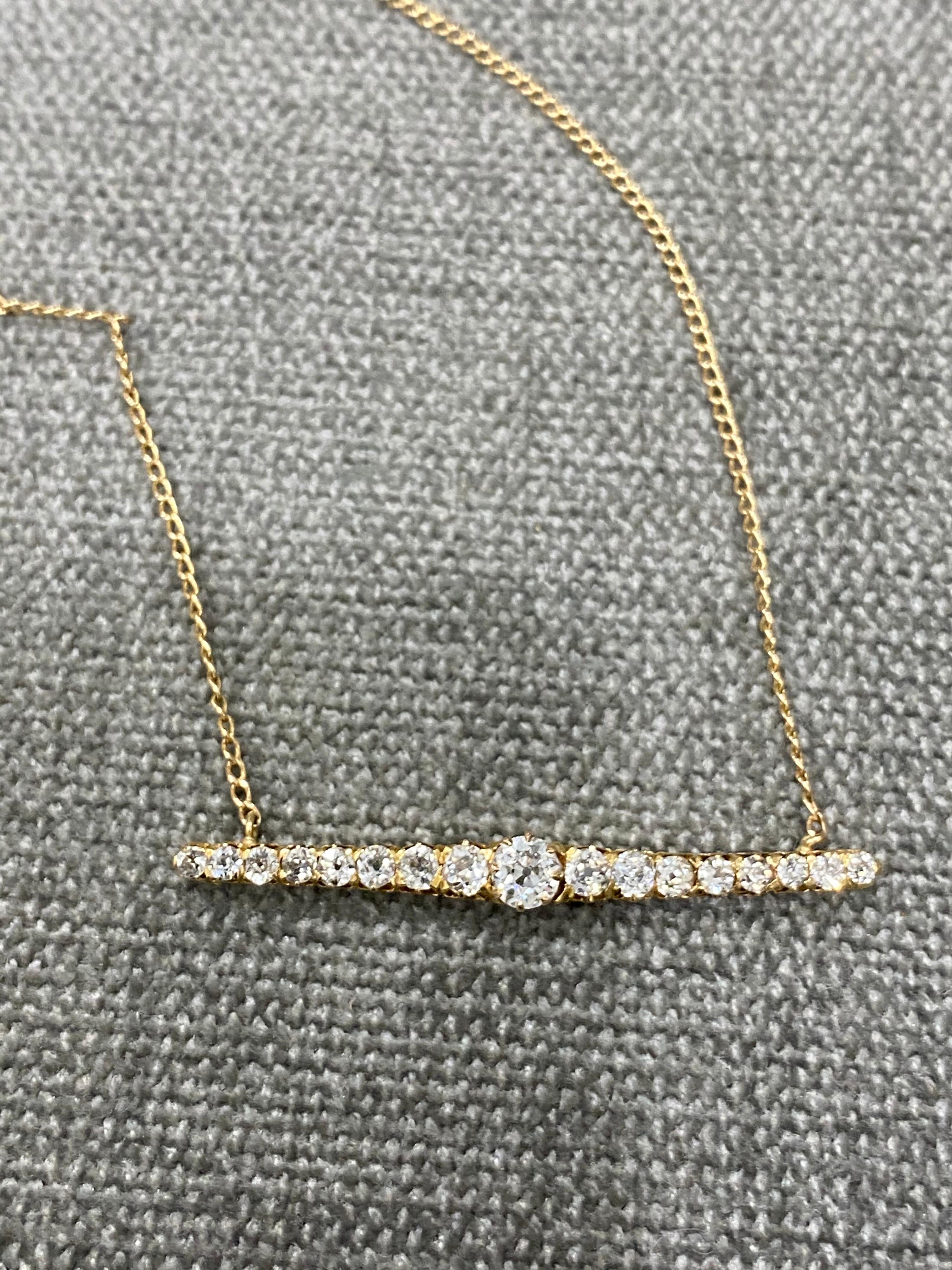 Mindi Mond Old Mine Diamond Victorian Style Gold Bar Pin Necklace For ...