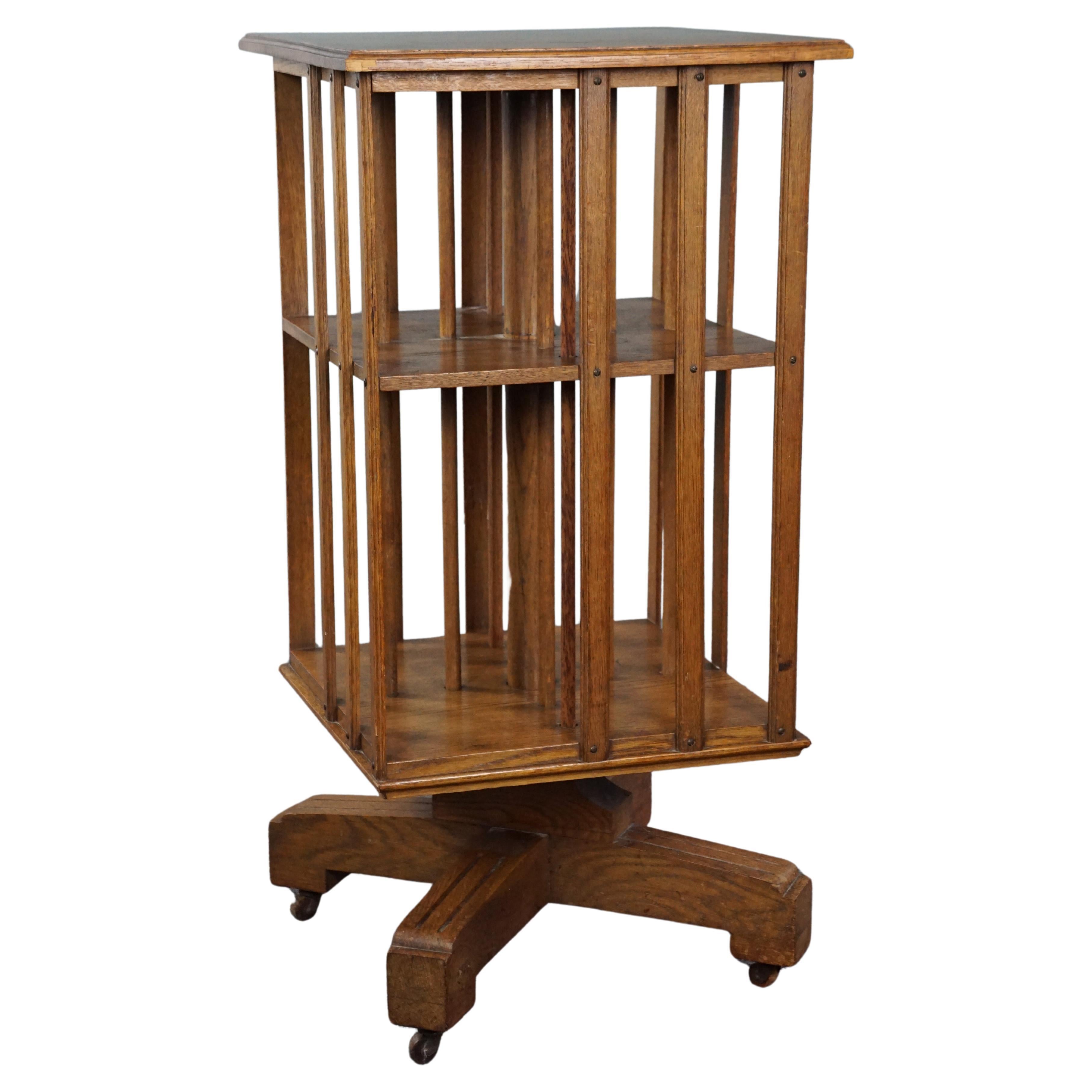 Old oak book carousel on wheels For Sale at 1stDibs