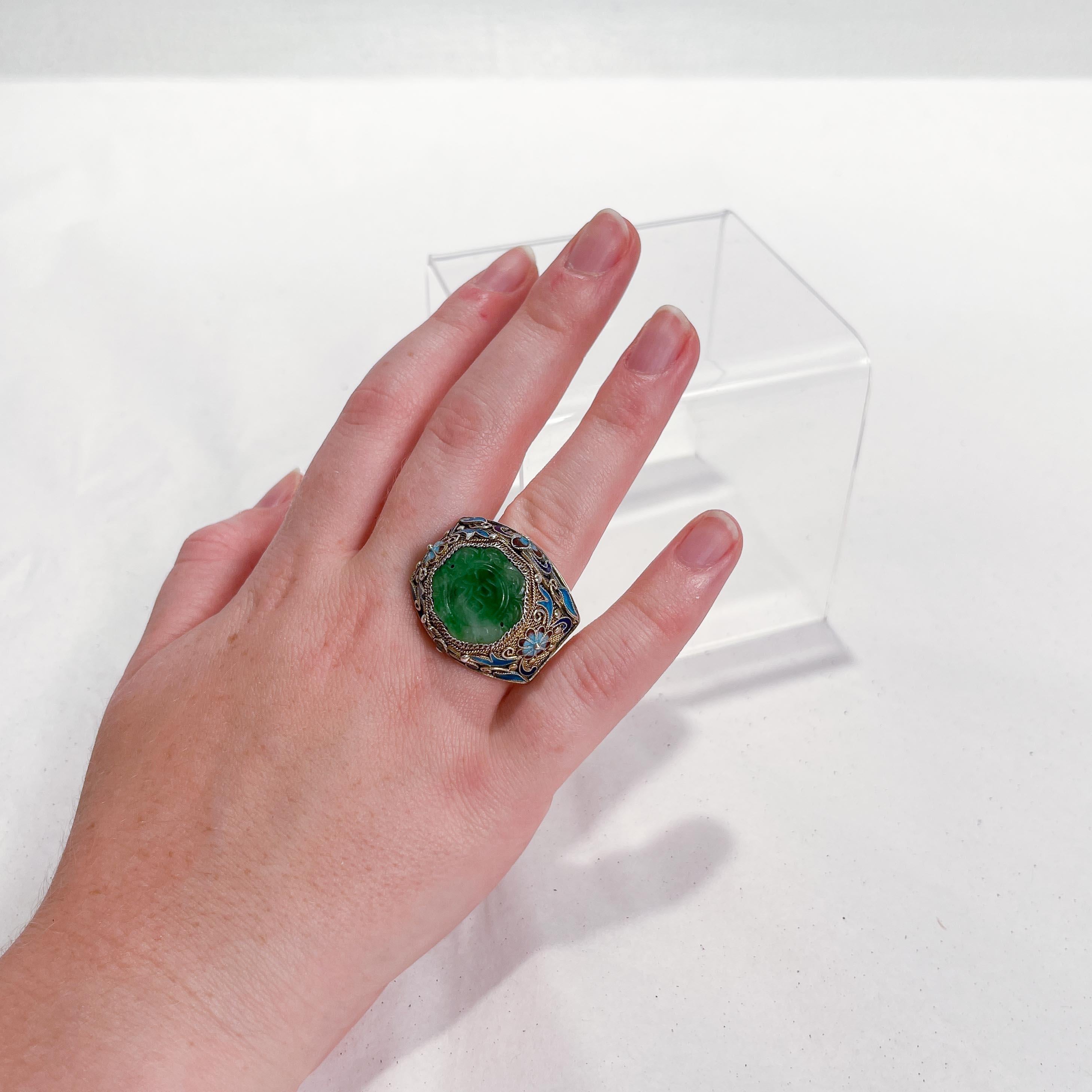 Old or Antique Chinese 14K Gold, Filigree Silver, Enamel, and Jade ...