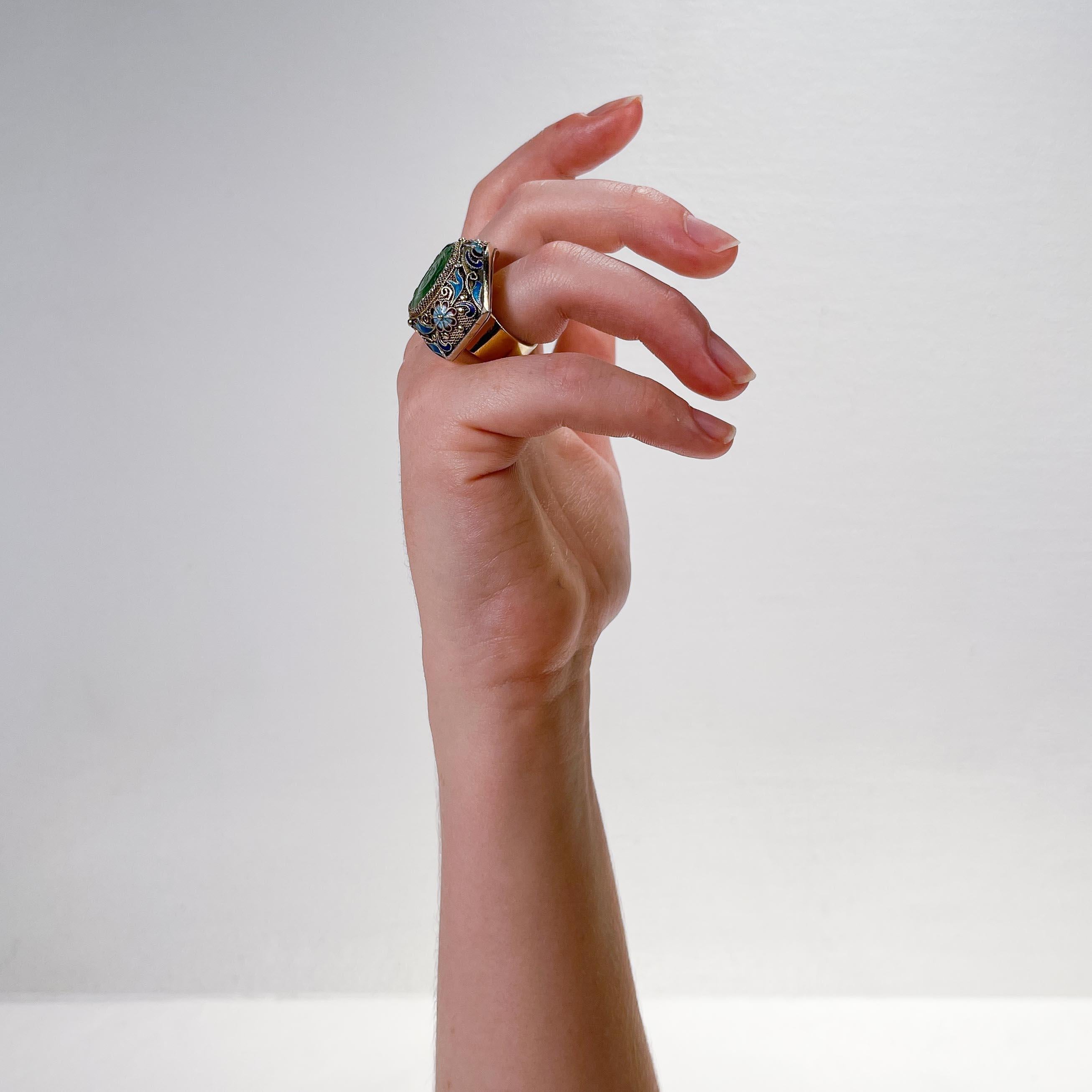 Old or Antique Chinese 14K Gold, Filigree Silver, Enamel, and Jade ...