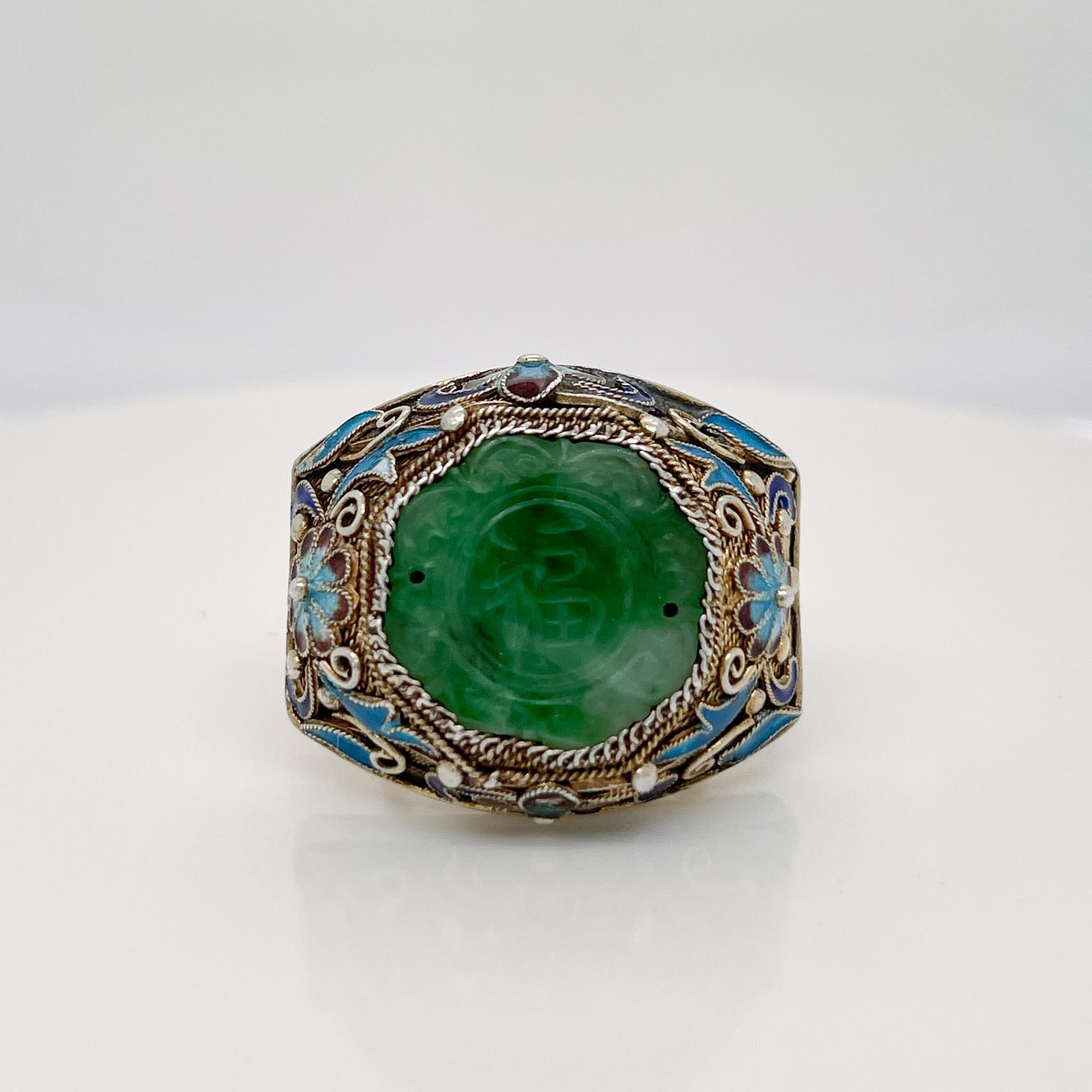 Old or Antique Chinese 14K Gold, Filigree Silver, Enamel, and Jade ...