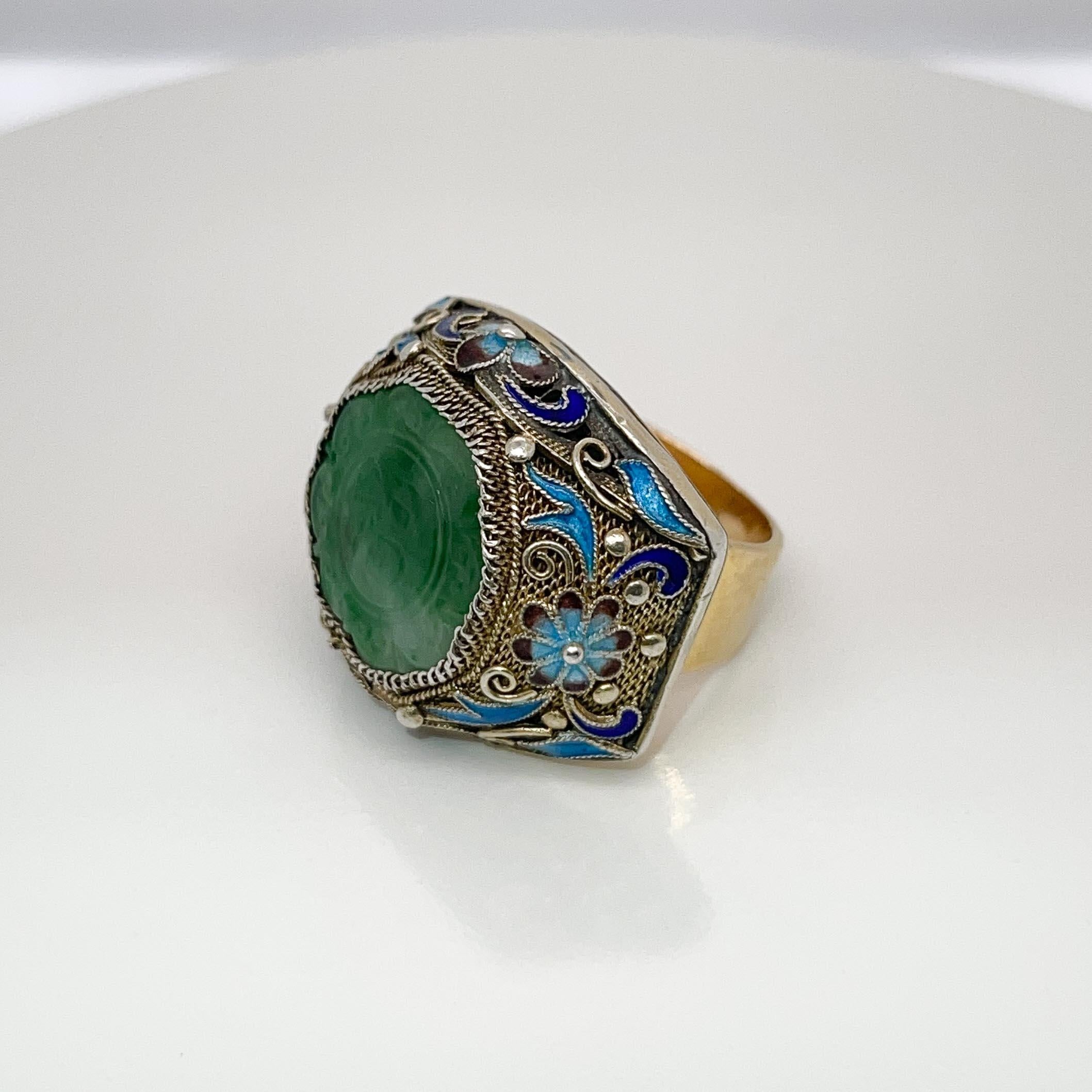 Old or Antique Chinese 14K Gold, Filigree Silver, Enamel, and Jade ...