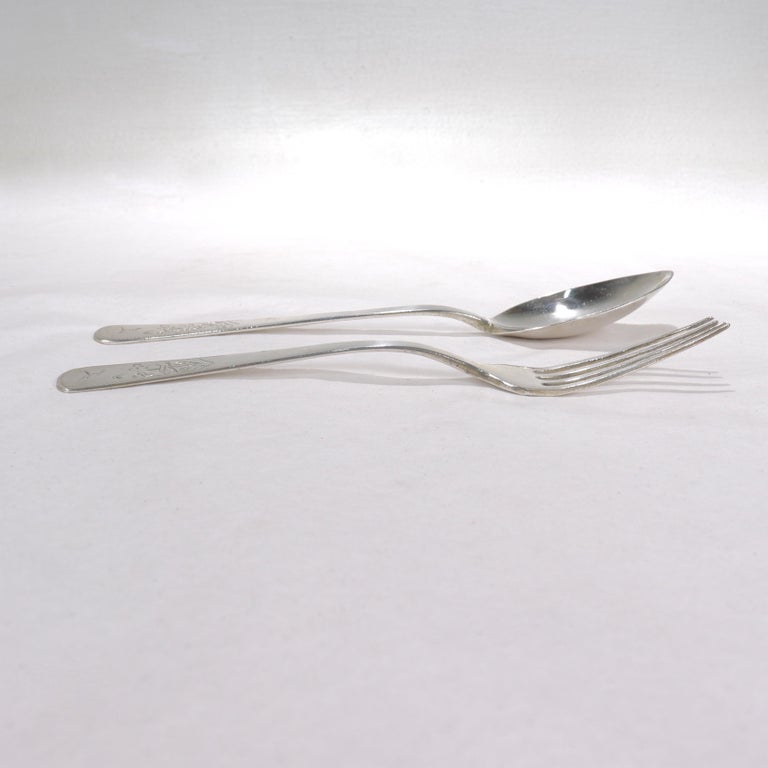 Old or Antique Chinese Export Silver Fork and Spoon For Sale at 1stDibs