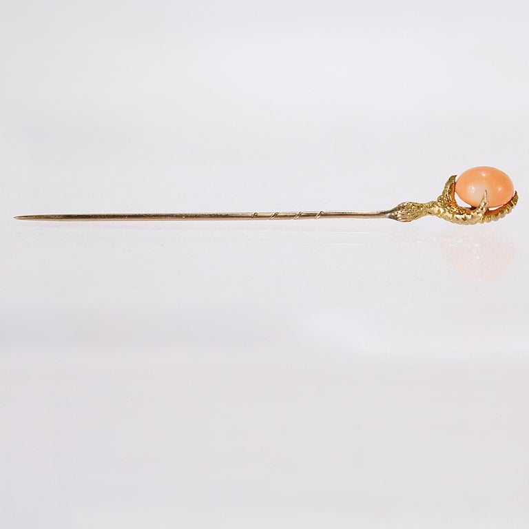Old or Antique Figural 14k Gold Eagles Talon and Coral Bead Stickpin ...