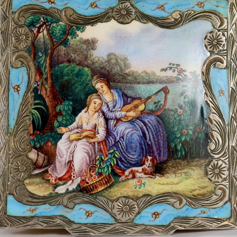 Old or Antique Italian Silver and Enamel Compact with its Original Box ...