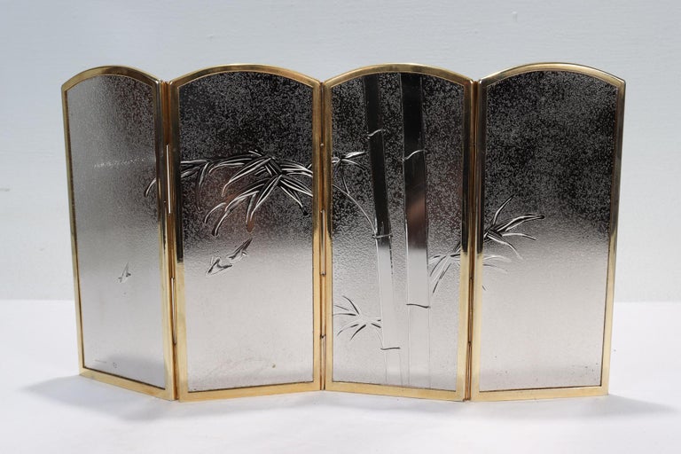 Old or Antique Japanese Inaba Cloisonne Table Screen with Birds and ...