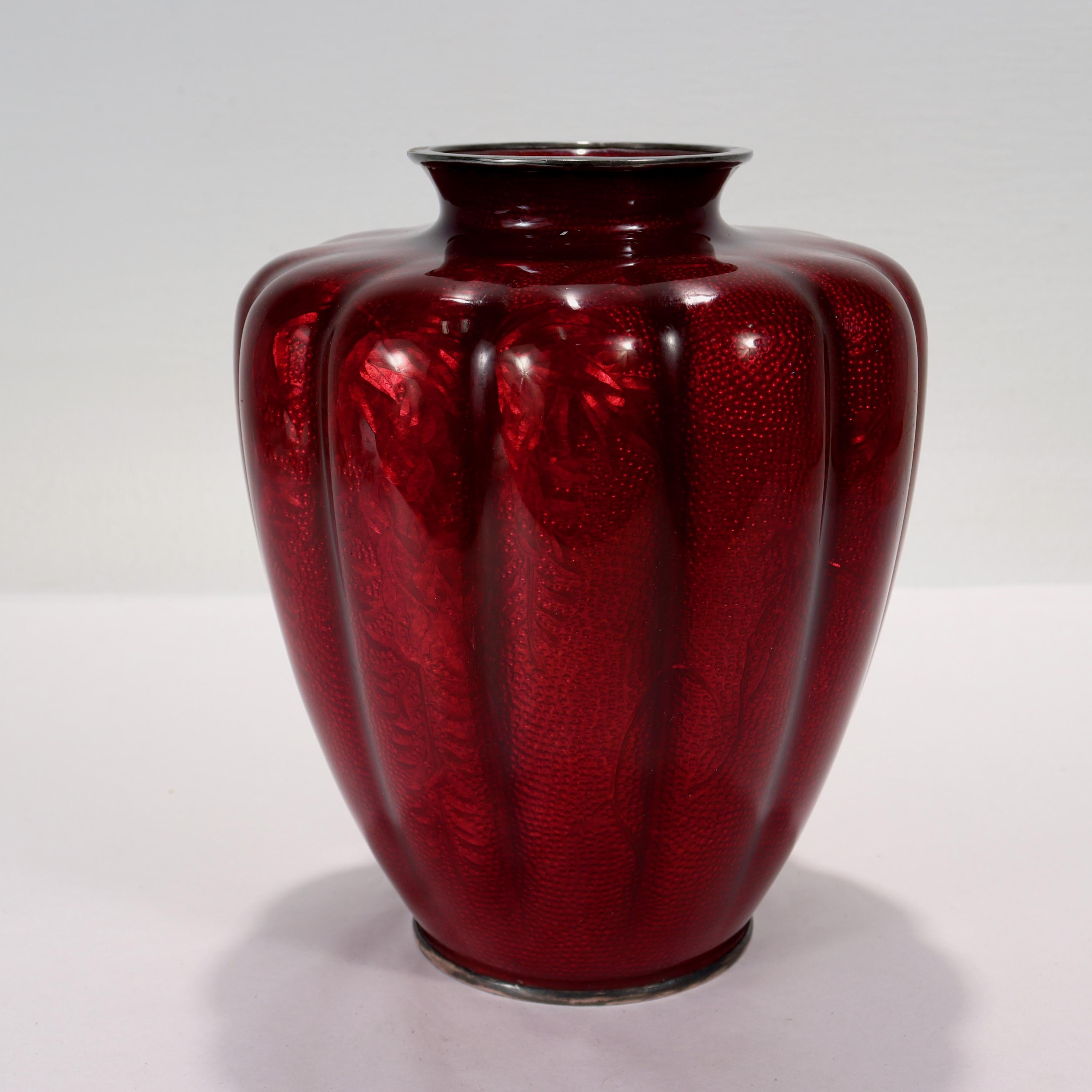 Old or Antique Japanese Pidgeon Blood Red Ginbari Cloisonne Melon Form ...